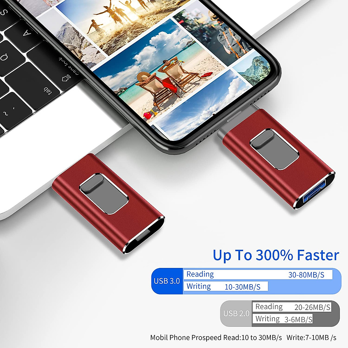 USB 3.0 Flash Drive 1000GB Intended for iPhone iPad, USB Memory Stick External Storage Thumb Drive Photo Stick Compatible with iPhone/iPad/and Computer (1000GB Red)…
