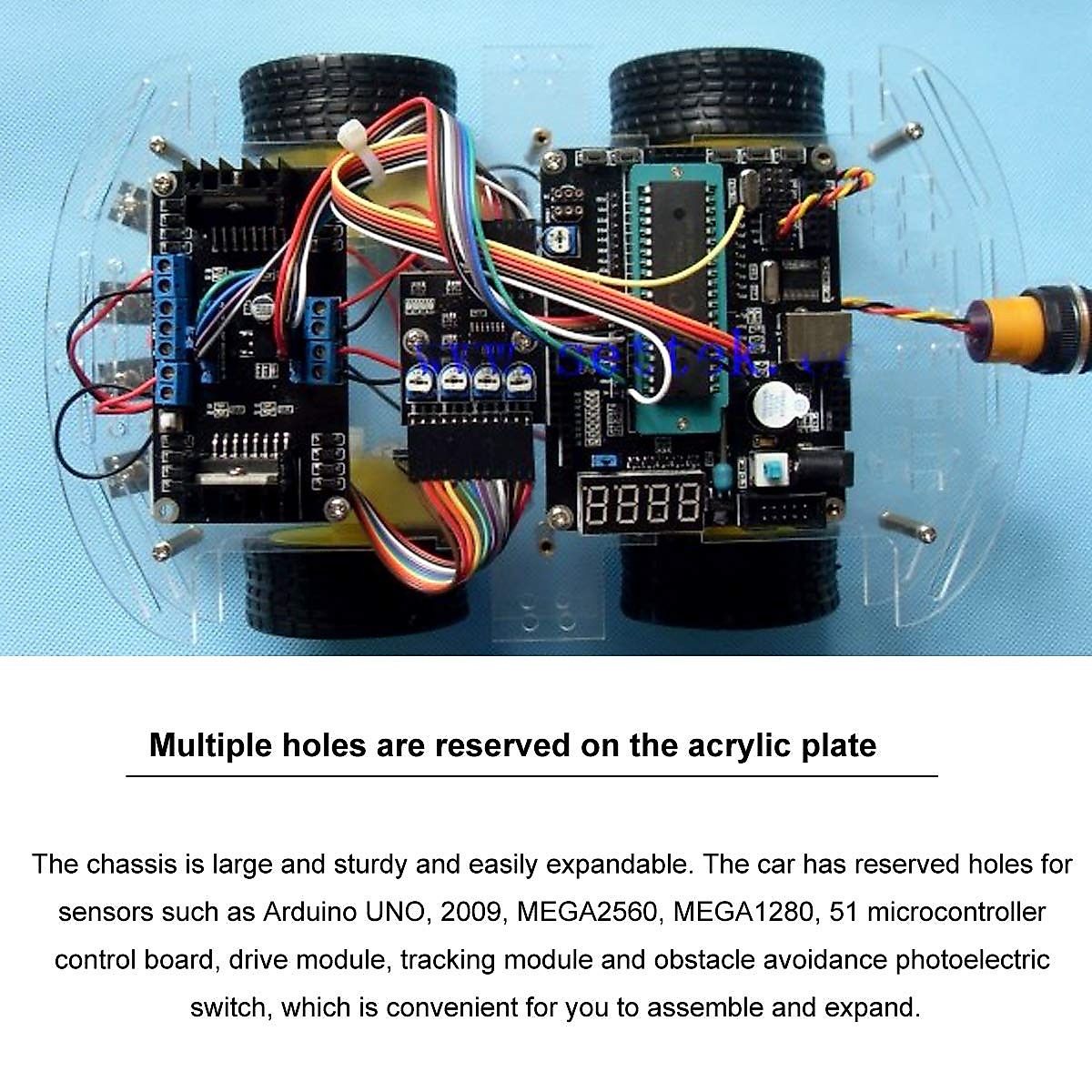 MakerFocus DIY Robot Car Smart Chassis Kit with Speed Encoder 4 Wheels 2 Layer for Ar duino UNO MEGA2560 MEGA1280 51 Microcontroller Board
