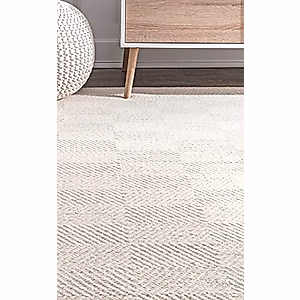 Handwoven Wool Area Rug- Natural Yarn- Contemporary Farmhouse Decor- ecofriendly Rugs for Bedroom Living Room (Ivory, 5'x8')