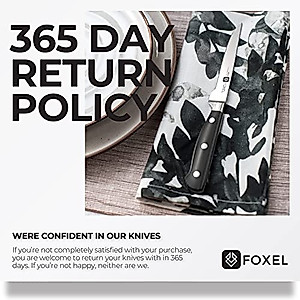 FOXEL Best Straight Edge Steak Knives Knife Set of 4, 8, or 12 Piece - Non Serrated Rust Resistant Japanese VG10 High Carbon Stainless Steel Blade, Full Tang Hand Wash w/Black Gift Box Streak Knifes