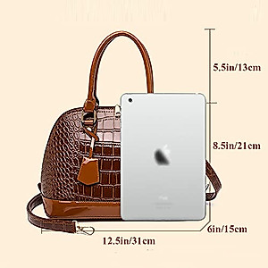 Dayfine Classic Dome Satchel Bags for Women Crocodile Pattern Faux Leather Crossbody Bags Top Handle Handbags Zipper Purse-Red