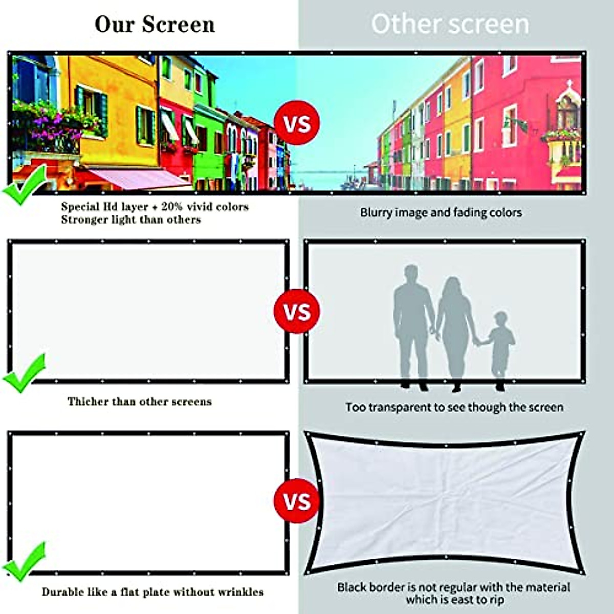 Projector Screen 120 inch,16:9 4K Portable Foldable Movie Screen, Anti-Crease Free of Punch Cleanable Traceless Double-Sided Indoor and Outdoor Projection Screen for Home,Party,Camping,Office