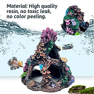 PINVNBY Coral Aquarium Decoration Fish Tank Resin Rock Mountain Cave Ornaments Betta Fish House for Betta Sleep Rest Hide Play Breed