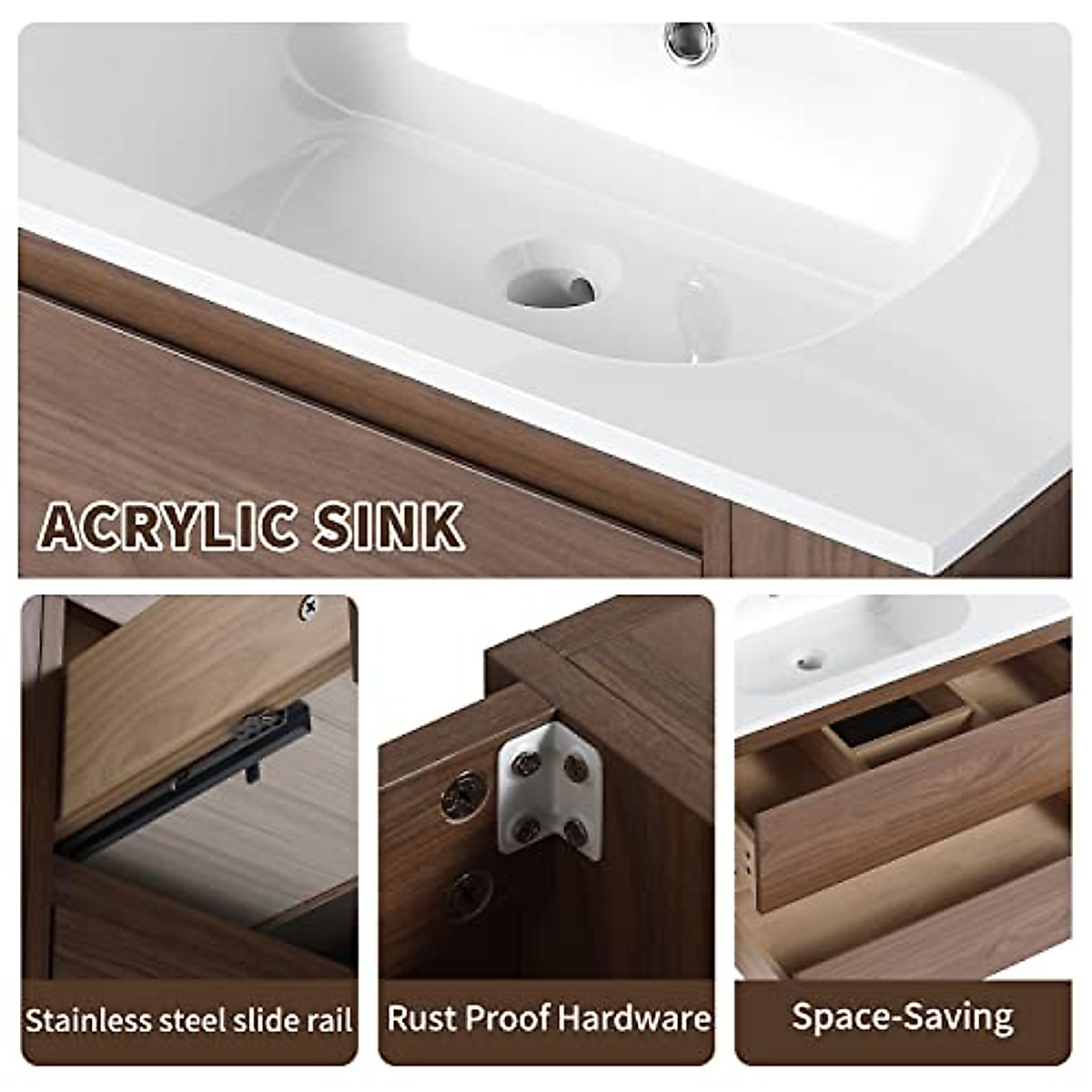 Voohek Bathroom Vanity Set, Cabinet & Sink Combo, for Apartment Dorm, Kitchen, Home Office, 30 Inch (Side Storage), Brown Oak