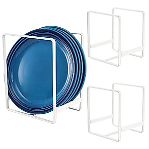 ZOOFOX 3 Pack Plate Holder Organizer, Upright Metal Dish Storage Stand, Dying Display Rack for Kitchen Cabinet, Counter and Cupboard ( Small and Large, White )