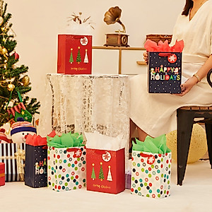 SUNCOLOR 6 Pack 9" Small Christmas Gift Bags With Tissue paper