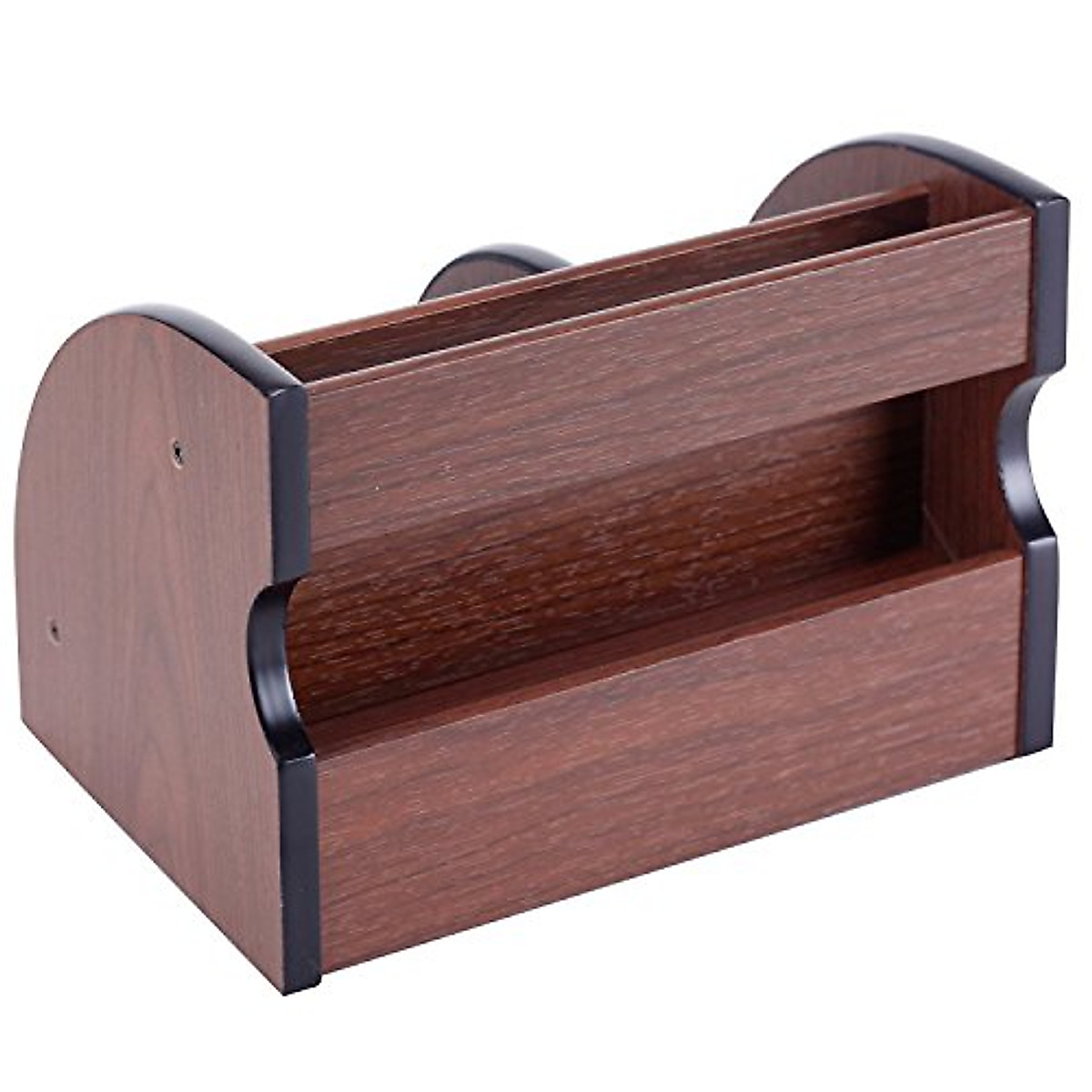 5-Compartment Luxury Black/Brown Wood Office Desktop Organizer with ...