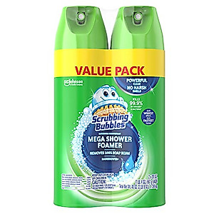 Scrubbing Bubbles Mega Shower Foamer Aerosol, Tough Foaming Bathroom, Tile, Bathtub and Disinfectant Shower Cleaner (1 Aerosol Spray), Rainshower Scent, 20 oz (Pack of 2)