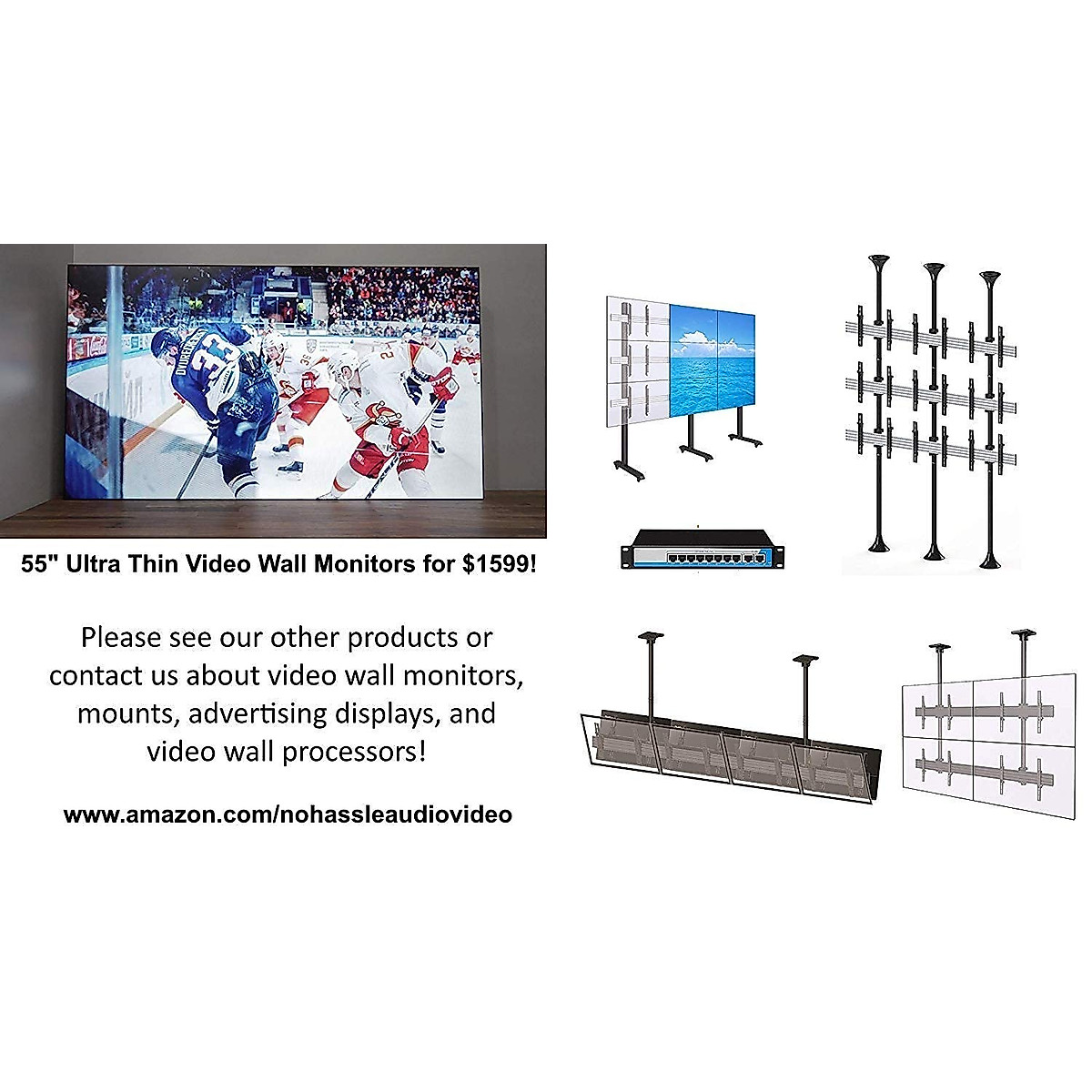 2x2 Rolling Video Wall Mount Cart Display with Micro Adjustment Arms Vesa Universal TV Television