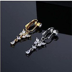 Fake Belly Ring,Fake Belly Piercing,Clip On Belly Button Rings,Non Piercing Fake Belly Butterfly Zircon Body Jewelry Ring Navel Button Rings (Gold+Silver)