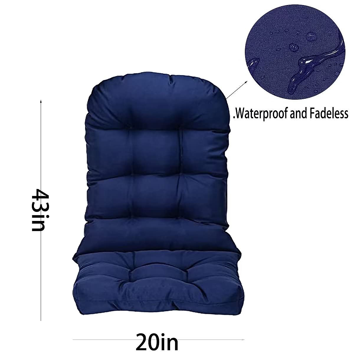 Yefound Patio Chair Cushion for Adirondack,Tufted High Back Outdoor Rocking Chair Cushion, High Back Waterproof Outdoor Indoor Seat Cushion, Teal