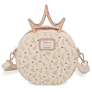Loungefly Womens Princess Metal Crown Faux Leather Shoulder Handbag Ivory Small