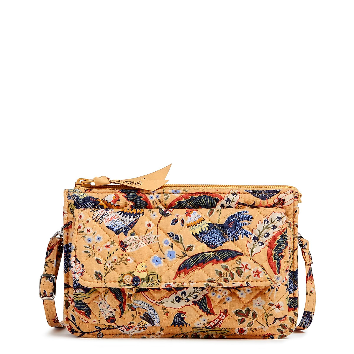 Vera Bradley Women's Cotton Wallet Crossbody Purse with RFID Protection, French Hens, One Size