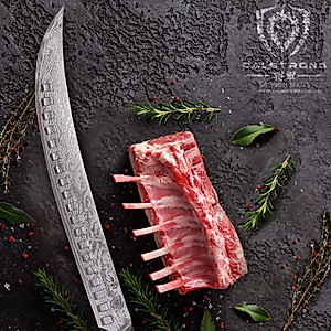 DALSTRONG Butcher Knife - 12.5 inch Slicer - Shogun Series ELITE - Japanese AUS-10V Super Steel - Black G10 Handle - Vacuum Treated Cimitar Meat Breaking Knife - Sheath Included