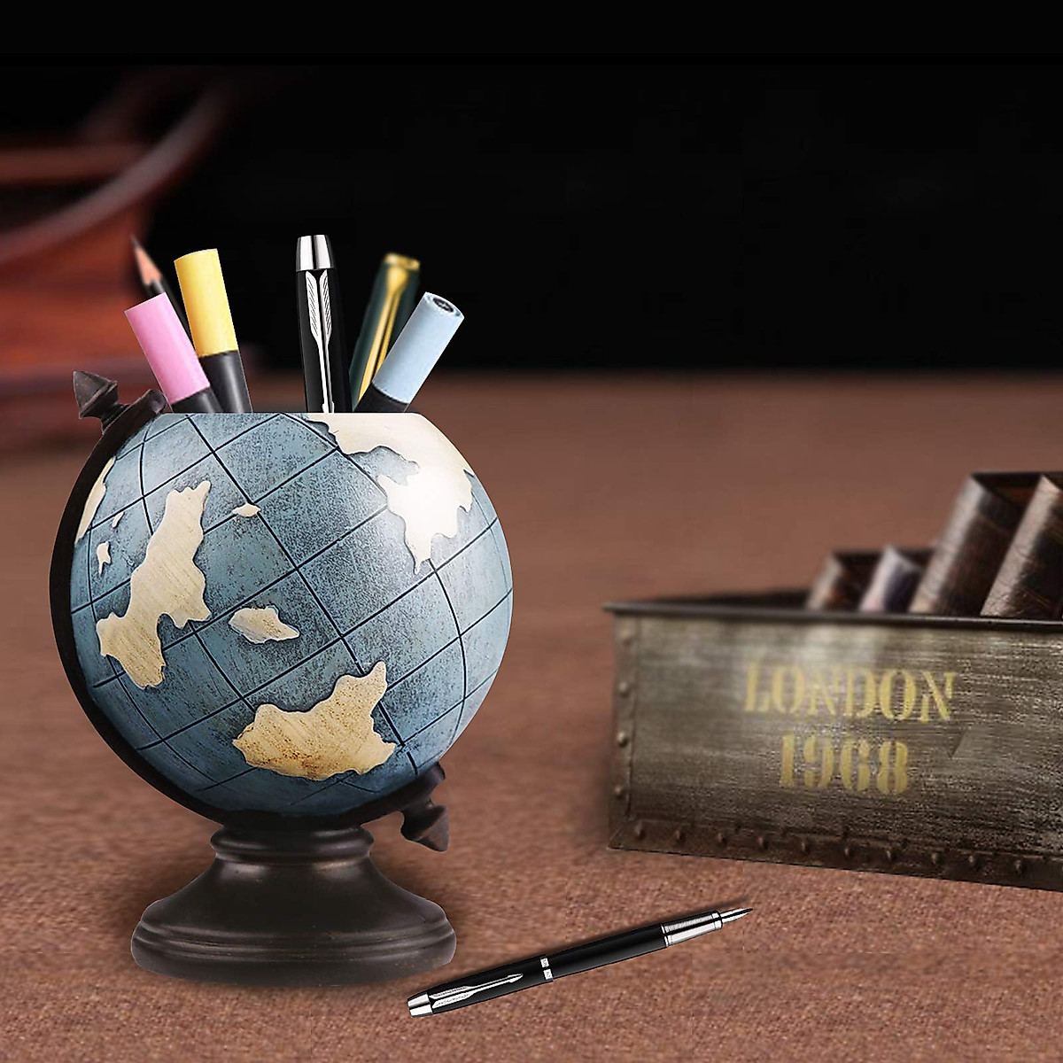MUAMAX Globe Pen Pencil Holder for Desk Pen Organizer for Desk Desktop Organizer Pencil Cup Pot Desk Accessories for Home Office School