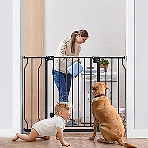 Ciays Baby Gate 29.5” to 45.3”, 30-in Height Extra Wide Dog Gate for Stairs, Doorways and House, Auto-Close Safety Metal Pet Gate for Dogs with Alarm, Pressure Mounted, Black