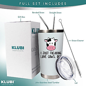 KLUBI Cow Gifts Coffee Tumbler- 20oz Tumbler for Coffee or Wine - Gift Idea for Cow Lovers, Themed Gifts, Print, Cup, Accessories, Stuff, Farm Animal