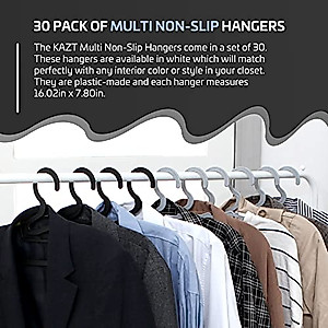 [Made in Korea] Kazt Multi Non-Slip Hangers, S-Shape Design, Slim Profile and Space Saving, Everyday Use for Clothes, Ties, Scarves, Accessories and More (Pack of 30)