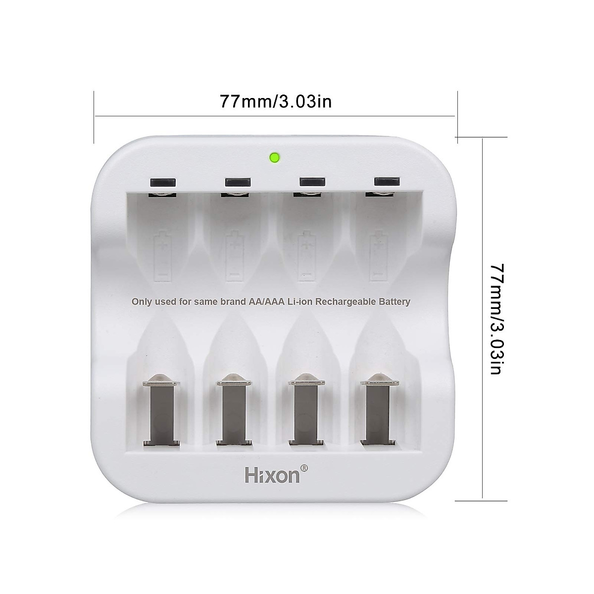 Hixon 4-Bay AA AAA Battery Charger, Q022 Mode for Rechargeable Lithium AA/AAA Batteries,USB Chargr Without Adapter