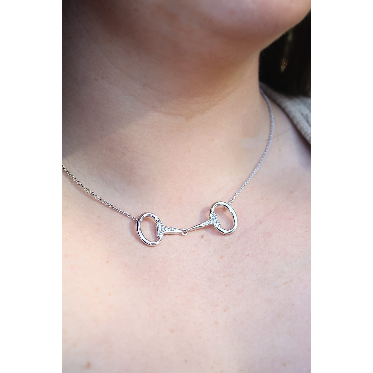 Tack Shack of Ocala Jumping Horse Necklace, Sterling Silver Horse Themed Necklace, Equestrian Necklace, Necklace in Box and Gift bag (Snaffle Bit)