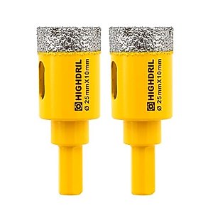 Dry Diamond Core Drill Bit,HIGHDRIL 2pcs Diameter 25mm 1" with Triangle Shank Vacuum Brazed Hole Saw for Concrete Granite Marble Glass Porcelain Tile Masonry Brick