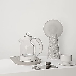 ASCOT Electric Kettle, Glass Electric Tea Kettle Gifts for Men/Women/Family 1.6L 1500W Borosilicate Glass Tea Heater, with Auto Shut-Off and Boil-Dry Protection (Polar White)