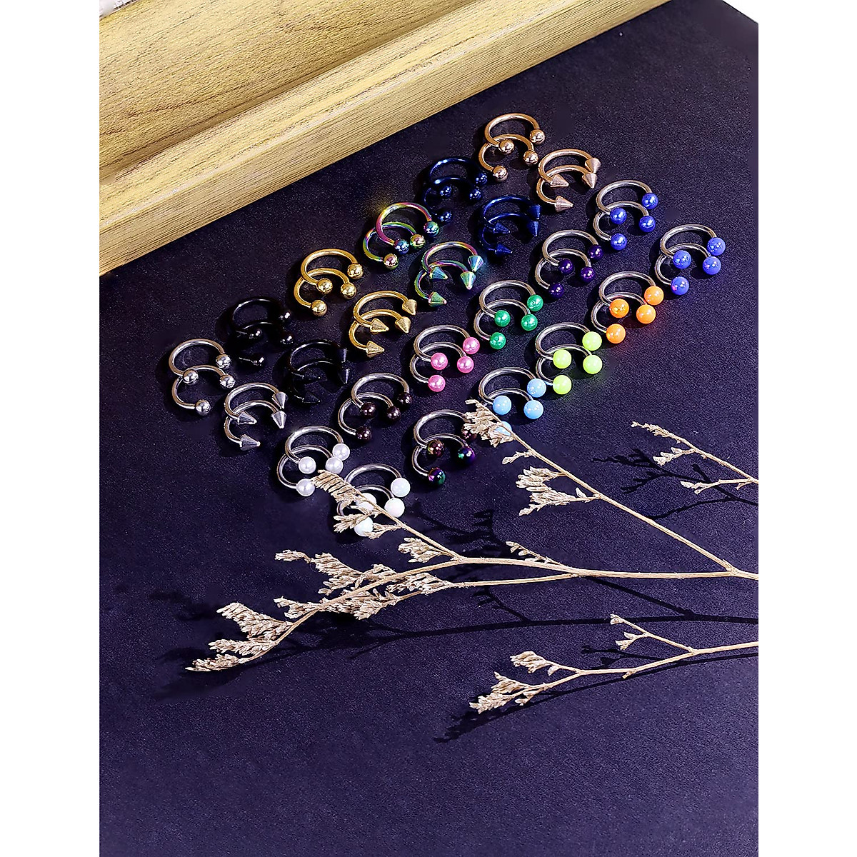 Vsnnsns 16G Surgical Steel Horseshoe Nose Septum Rings Piercing Jewelry Cartilage Helix Tragus Earring Studs Hoop Lip Horseshoe Ring Piercing Jewelry Retainer for Women Men 8mm 48pcs