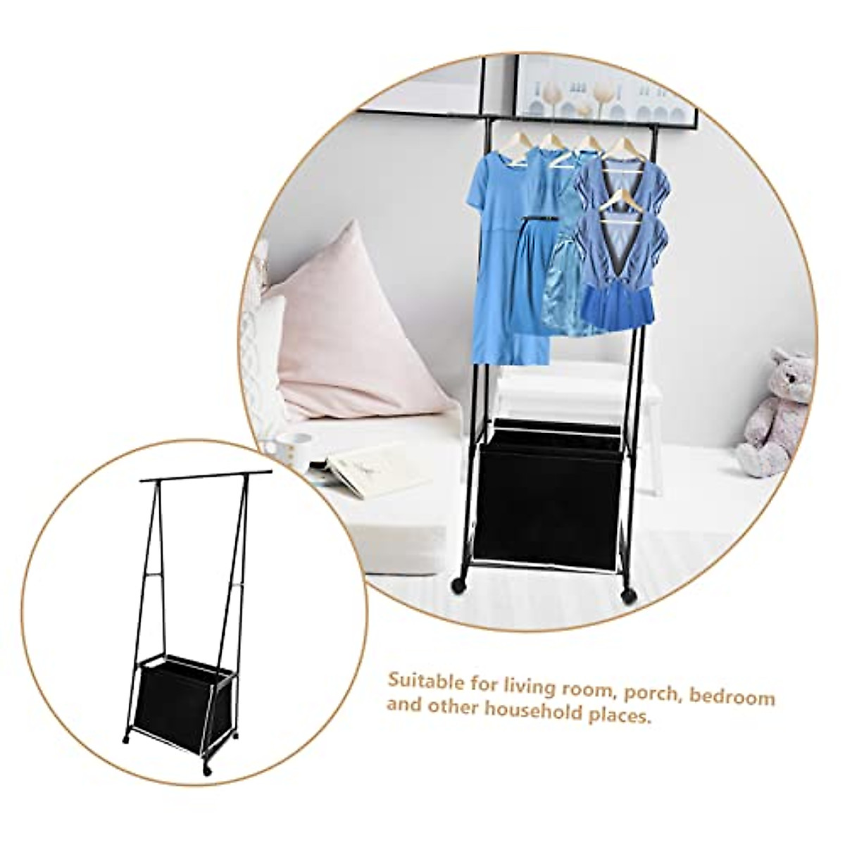 WOONEKY Coat Rack Black Coat Rack Rolling Closet Rack Laundry Cart Rack Rolling Clothes Hanger Clothes Stand for Display Handbags Garment Rack Handbags Coat Rack Laundry Basket Metal Black