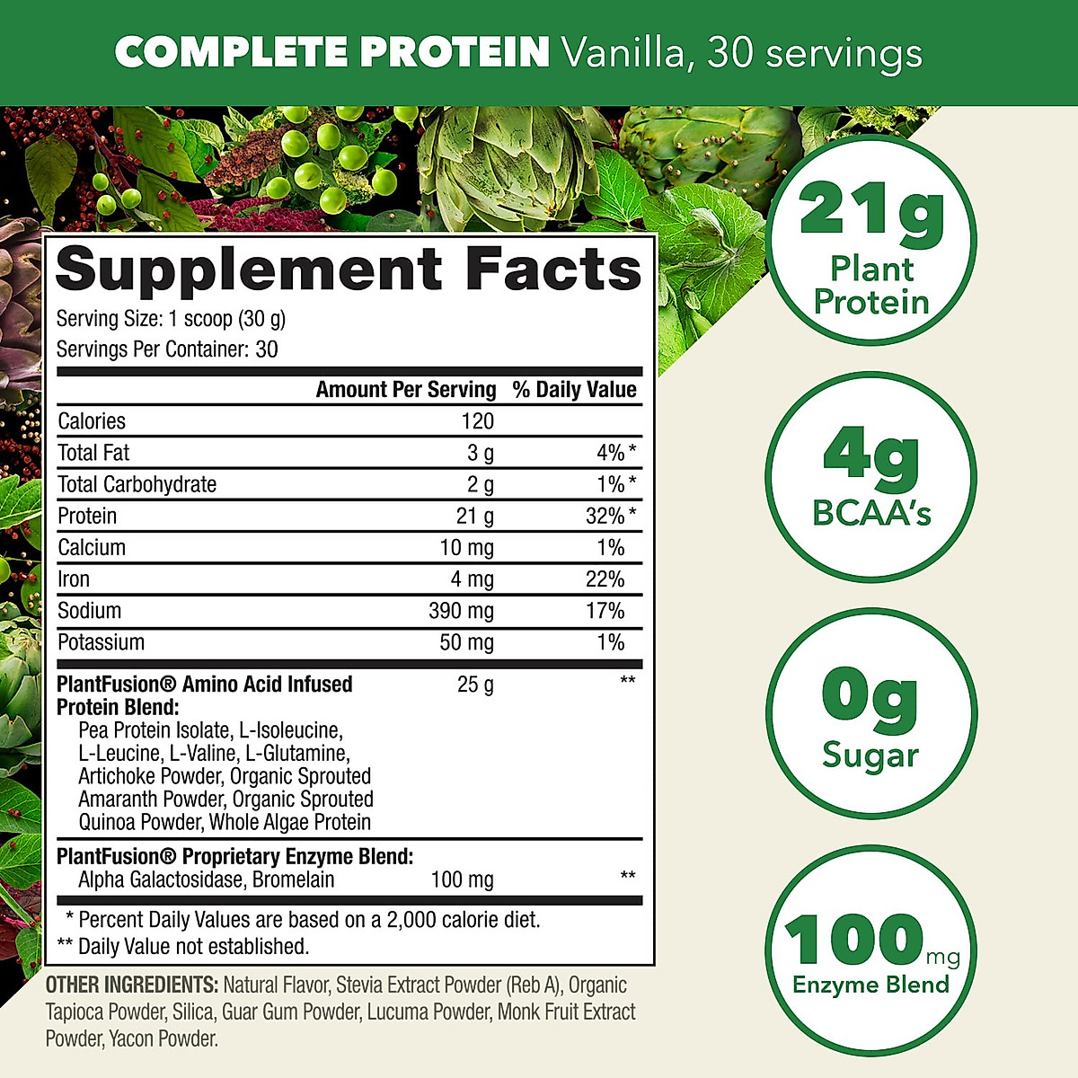 PlantFusion Complete Vegan Protein Powder - Plant Based Protein Powder With BCAAs, Digestive Enzymes and Pea Protein - Keto, Gluten Free, Soy Free, Non-Dairy, No Sugar, Non-GMO - Vanilla Bean 2 lb