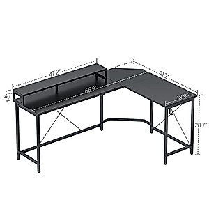 CubiCubi L Shaped Desk, 66.7" Computer Corner Desk, Home Office Study Writing Workstation with Large Monitor Stand, Space-Saving, Easy to Assemble, Black