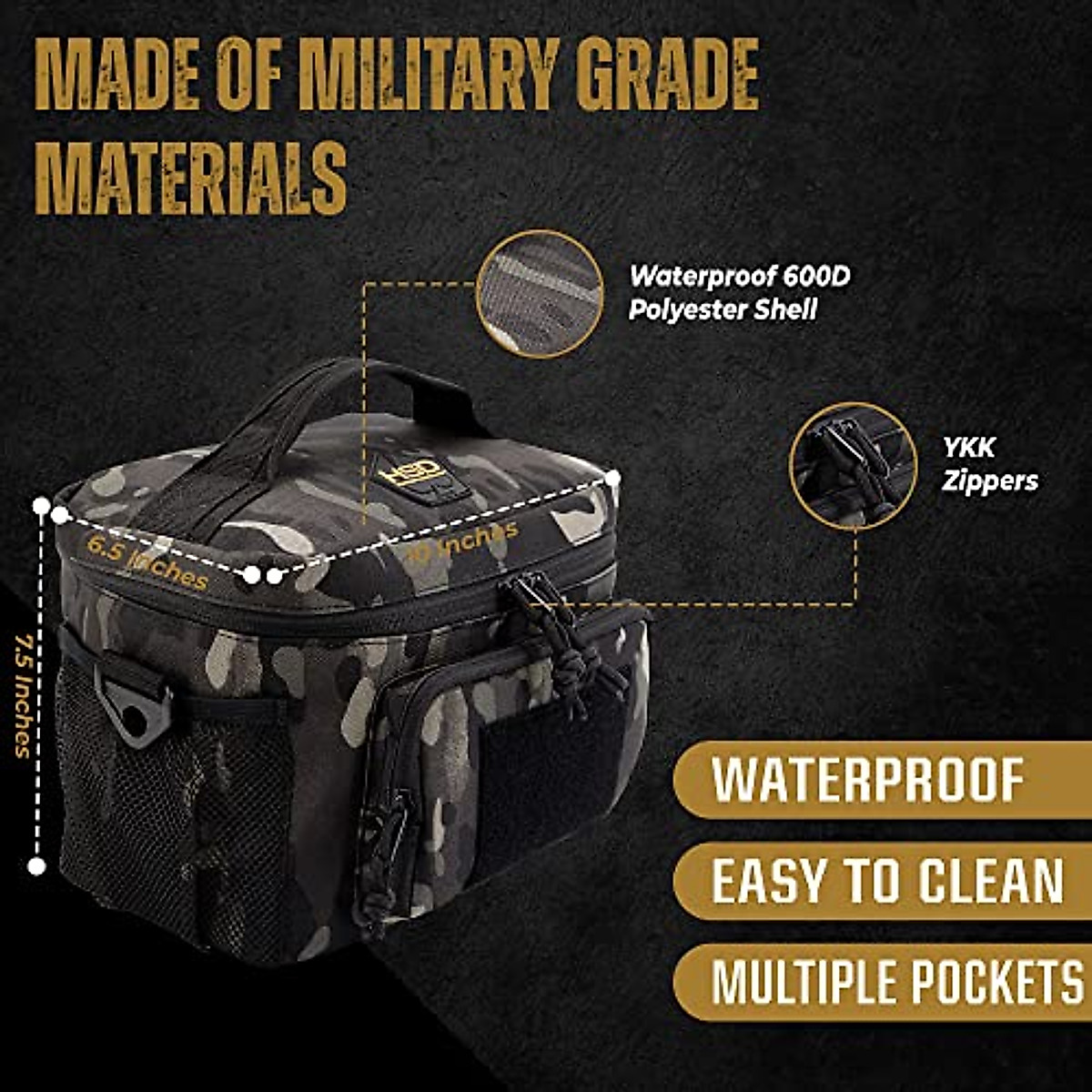 HighSpeedDaddy Medium Tactical Lunch Box for Men (9 L) Insulated & Water-Resistant Men's Lunch Bag for Work - Fits 3 Meal Containers (10”x7.5”x6.5”)