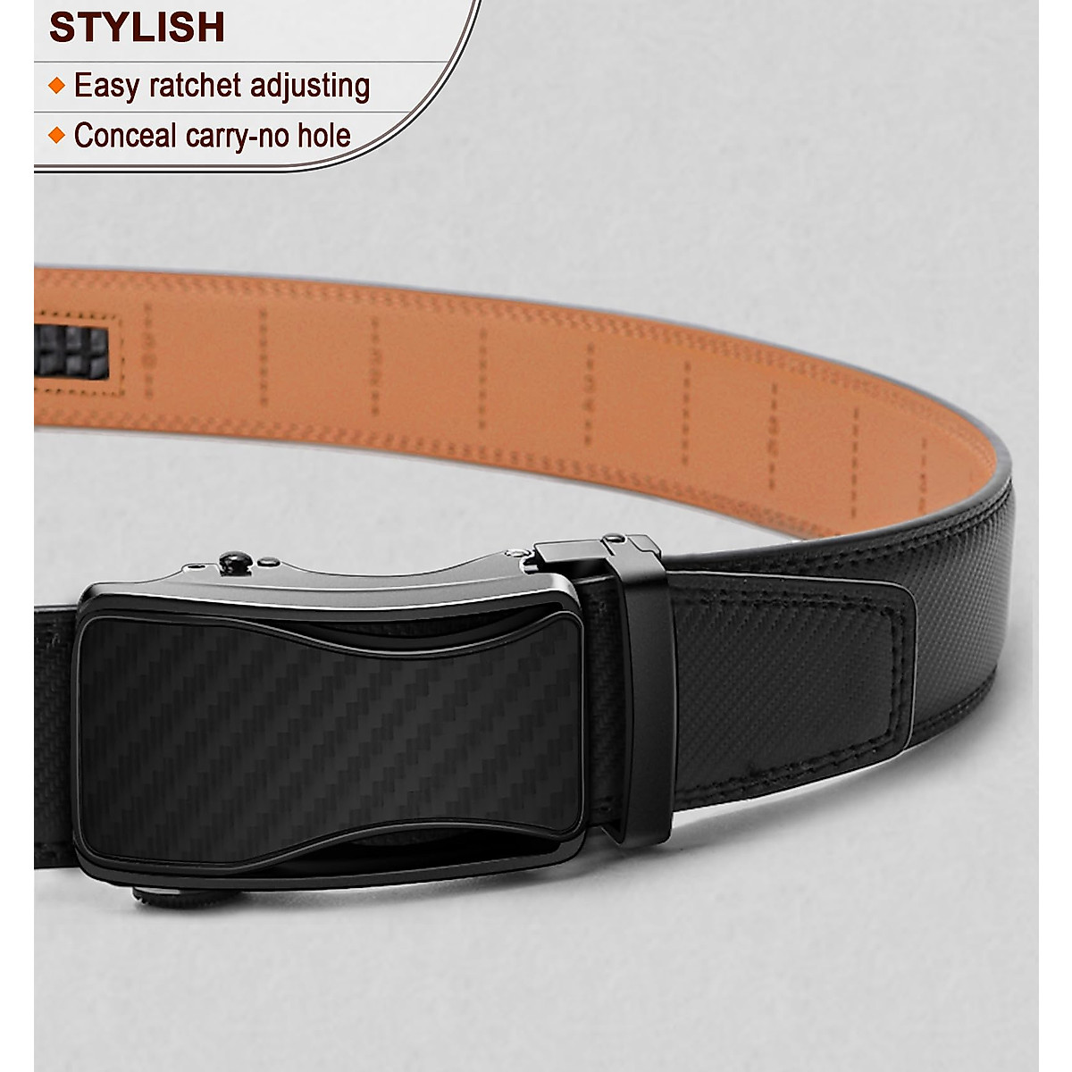 BULLIANT Mens Ratchet Belt,Leather Adjustable Slide Belt For Gift Mens Dress Casual 1 3/8",Size Adjustable(Black,32"-38" Waist Adjustable)