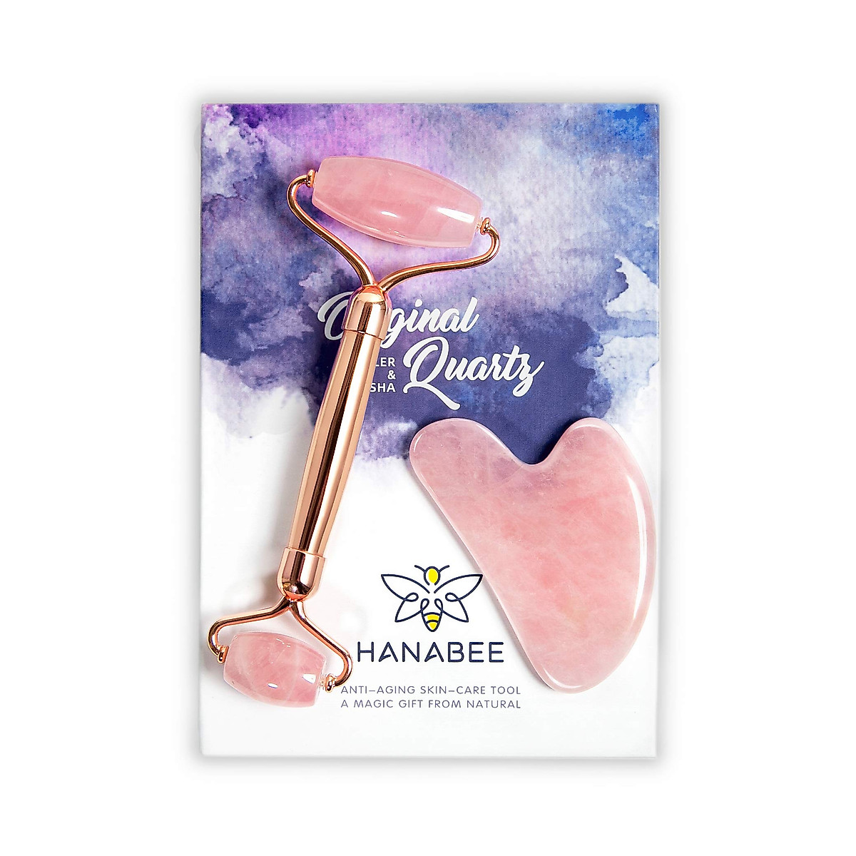 Gua Sha Facial Massage Tools,Rose Quartz Face Roller,Jade Roller for Face,Beauty Face Massager,Eye Massager,Reduce Wrinkles,Lymphatic Drainage,Face Lift.HANABEE Skin Care Sets & Kits (Pink)