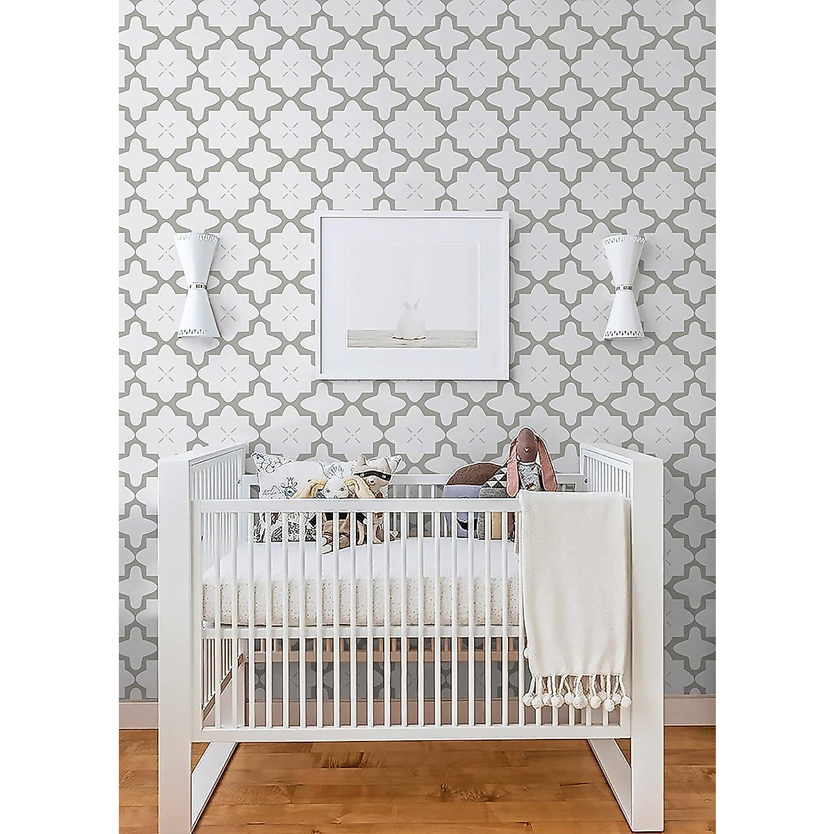 GloryTik 17.7" x 78.7" Trellis Contact Paper Grey and White Peel and Stick Wallpaper Self Adhesive Wallpaper Gray Geometric Removable Wallpaper for Cabinets Drawer Room Wall Decoration
