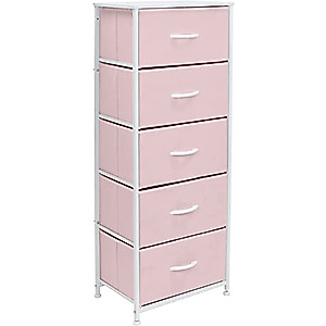 Sorbus Fabric Dresser for Kids Bedroom - Chest of 5 Drawers, Tall Storage Tower, Clothing Organizer, for Closet, for Playroom, for Nursery, Steel Frame, Fabric Bins - Wood Handle (Pink)