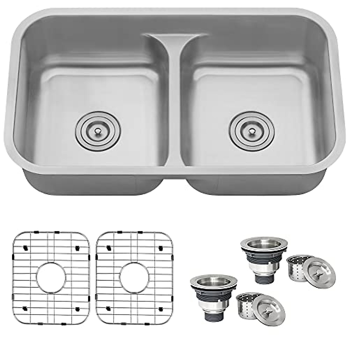 Ruvati 32-inch Low-Divide 50/50 Double Bowl Undermount 16 Gauge Stainless Steel Kitchen Sink – RVM4350