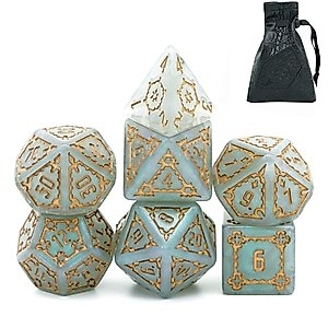 cusdie 7 Pcs 25mm Giant DND Dice with Dragon Eye Dice Bag, Polyhedral Dice Set, D&D Dice for Dungeons and Dragons Pathfinder RPG MTG (Gray Green)