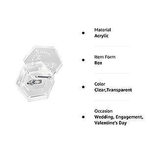 JFLL Personalized Clear Hexagon Wedding Ring Box，Engraved Romantic Wedding Jewelry Bearer Box, Engagement Proposal Ring Storage Gift, Modern Ring Dish，Custom Names & Date, Transparent