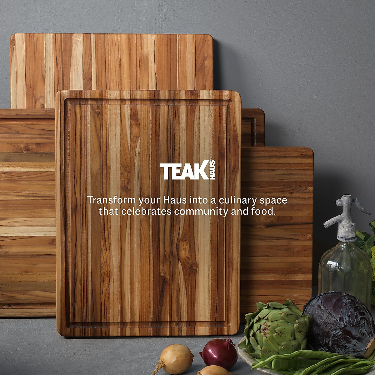 TeakHaus Edge Grain Carving Board w/ Hand Grip + Juice Canal (Rectangle) | 24" x 18" x 1.5"