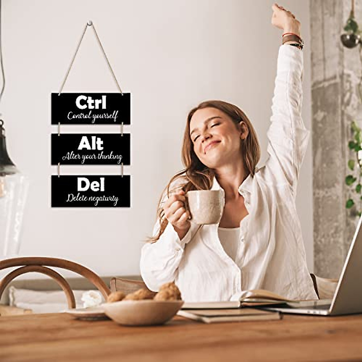 Inspirational Rustic Wall Decor Control Yourself Alter Your Thinking Delete Negativity Office Decor Motivational Wall Plaques with Sayings Wooden Wall Hangings for Home Office Wall Art (Black Backing)