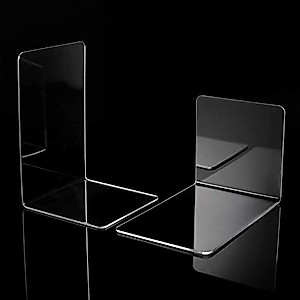 tegongse 2Pcs Book Ends, Clear Acrylic Bookends, Non-Skid Bookend Supports, Book Stopper for Books/Movies/CDs/Video Games