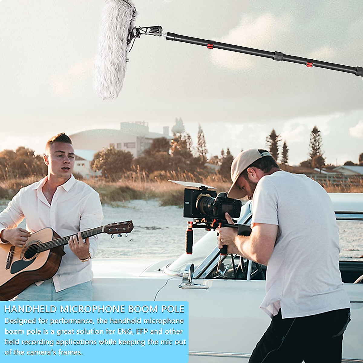 Portable Handheld Boom Pole for Shotgun Mic, 3-Section Extendable Microphone Arm for Filming with 3/8" and 5/8" Threads, 3ft to 8.3ft Adjustable Length