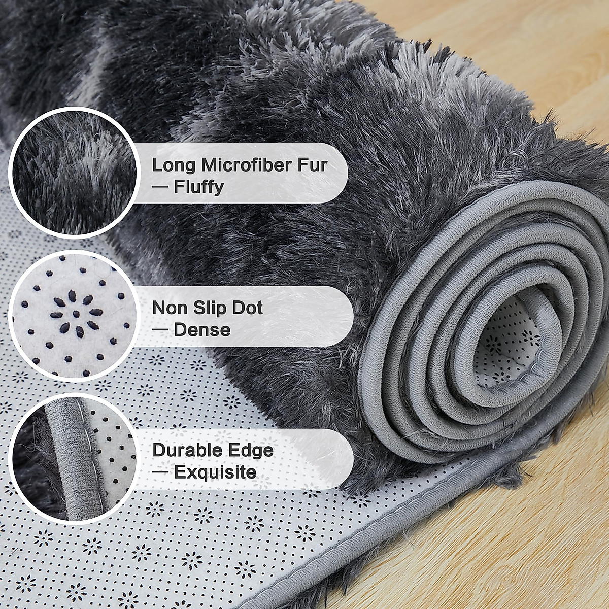 Andency 4x6 Shag Area Rug for Living Room, Tie-Dyed Dark Grey Soft Fuzzy Plush Indoor Carpets for Bedroom, Non Skid Fluffy Faux Fur Rug for Room