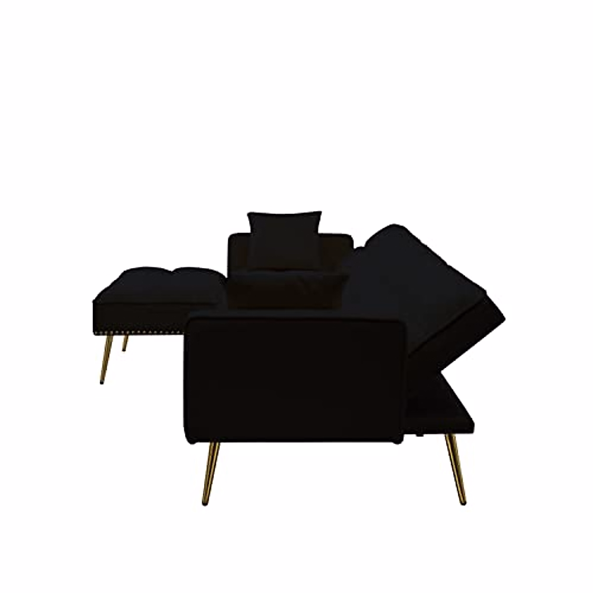 Eafurn Velvet Upholstery Convertible Sleeper Sofa Bed with Reversible Chaise,L Shaped Sectional Couch w/Reclining Backrest and 2 Pillows,Comfy Corner Sofa & Coues for Living Room Furniture Sets