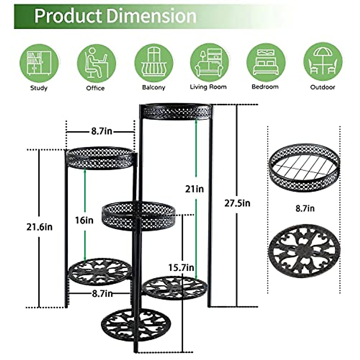 BNNMKL 6 Tier Plant Stand Indoor Outdoor, Tall Plant Shelf Multiple Flower Pot Holder, Metal Wrought Iron Planter Shelf Plant Display Rack for Garden Patio Lawn Balcony Black