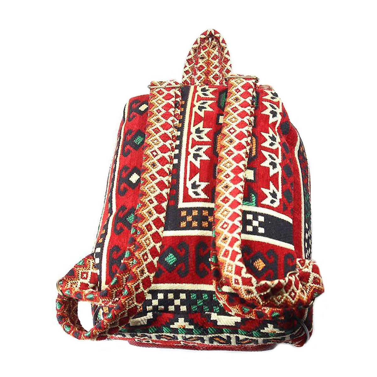 Aysesa Turkish Rug Backpack Multi Pocket Handmade Stylish Designer Daypack Ethnic Handwoven Carpet Bag for Travellers Boho Hippie Bag (Red, Rug)
