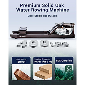 TOPIOM Water Rowing Machine with TM-3 Performance Monitor, 400 lbs Max Load, Oak Wood Rower Machine