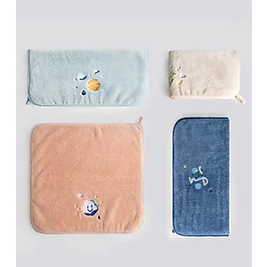 Luke's Gift 100% Cotton Kids Facial Towels, Hand Towels and Fingertip Towels for Bathroom Towels Cute Animal Pattern Children Washcloths 12.5inch x 12.5inch (Turquoise)