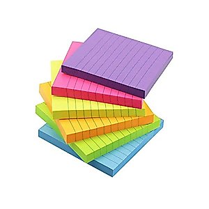 Early Buy 6 Bright Color Lined Sticky Notes Self-Stick Notes 3 in x 3 in, 100 Sheets/Pad, 6 Pads/Pack