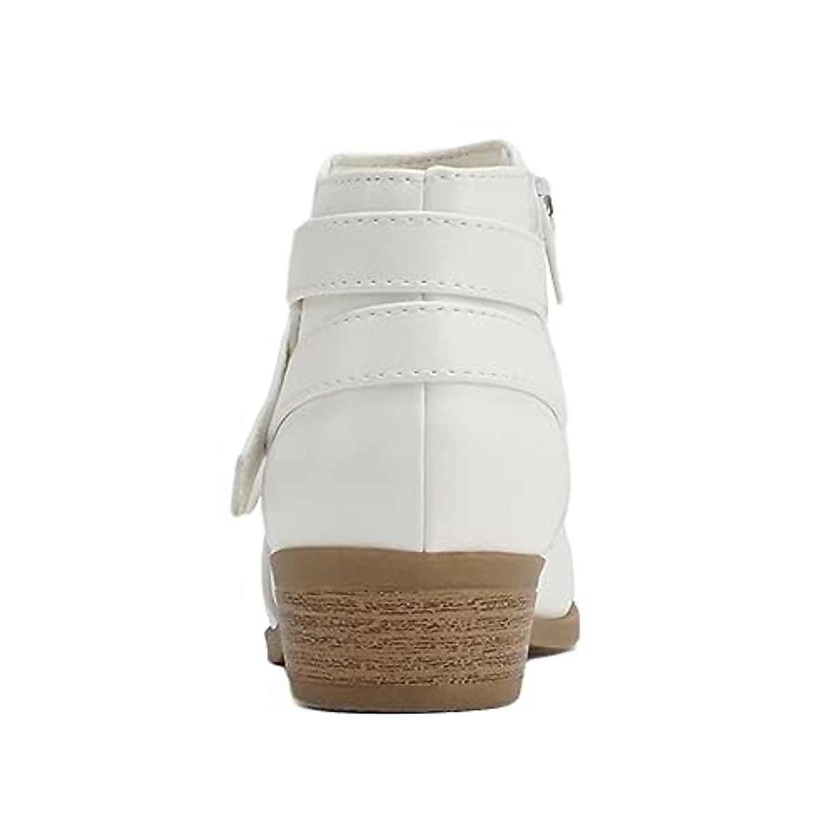 Soda SWEETEN-2 ~ Little Kids/Girls/Childrens Fashion Closed Toe Multi Strap Ankle Bootie Block Heel (White PU, numeric_4)